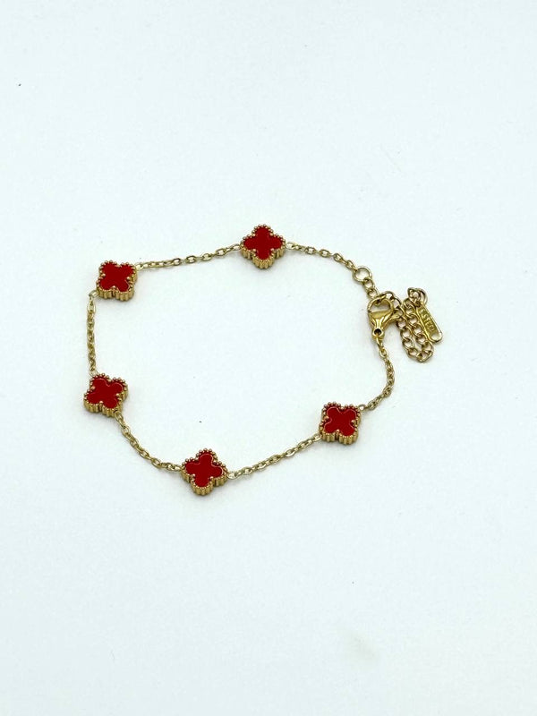 PULSERA VAN CLEEF- DORADO /TRÉBOL CHICO ROJO – THE KING MODA CAPS